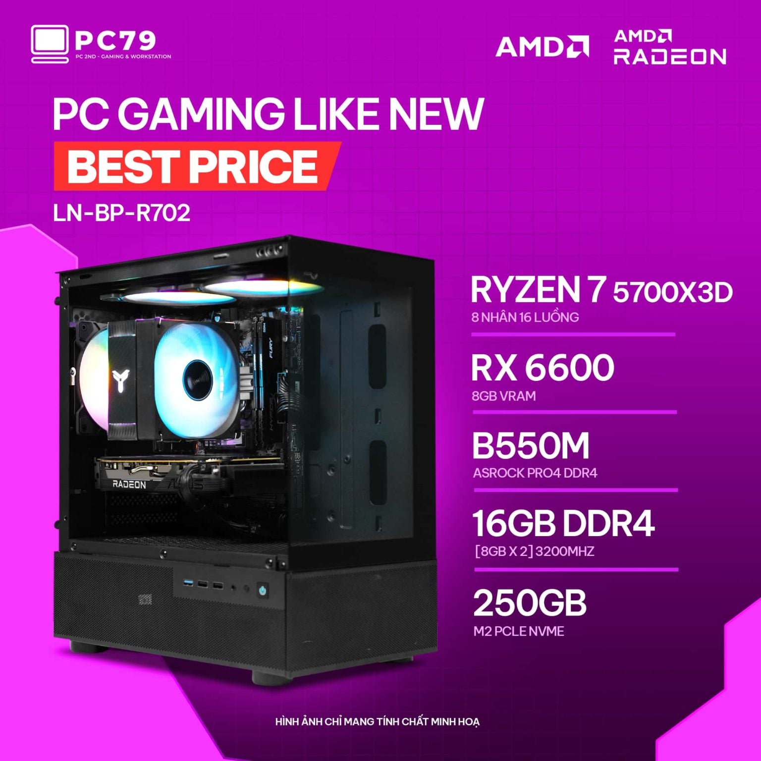 PC GAMING LN-BP-R702: R7-5700X3D/ RX6600/ RAM 16G - PC79.VN