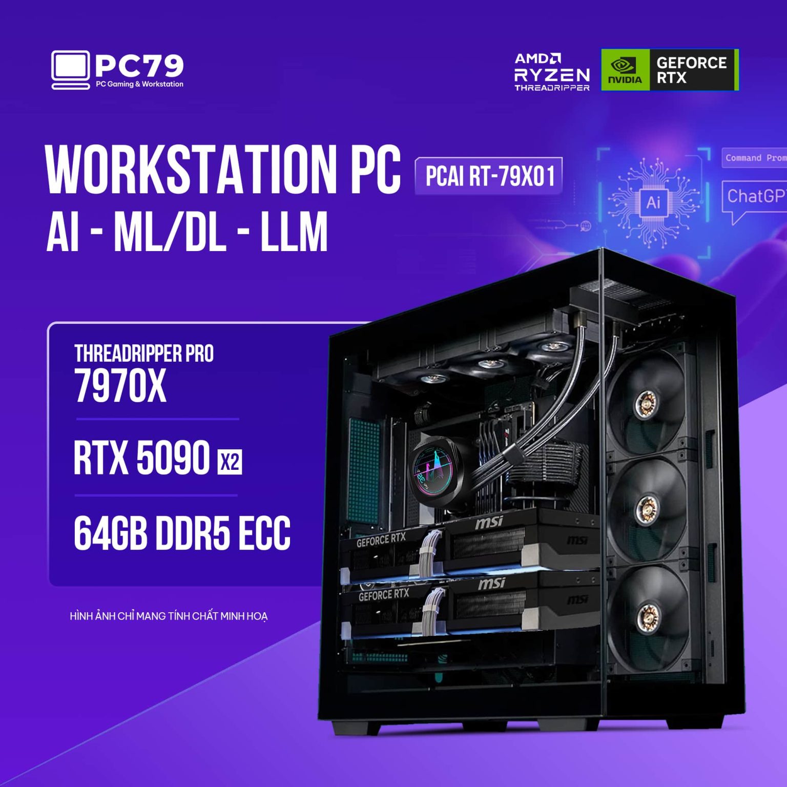 Workstation PC AI PCAI RT-79X01 - AMD Ryzen Threadripper 7970X/ Dual ...
